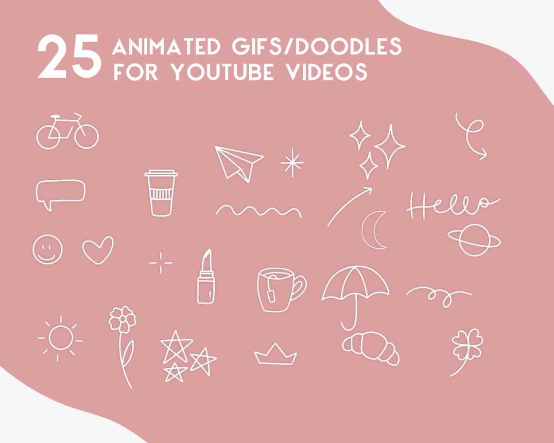 25 Hand-drawn Animated Doodles: White Graphics Overlays (digital ...