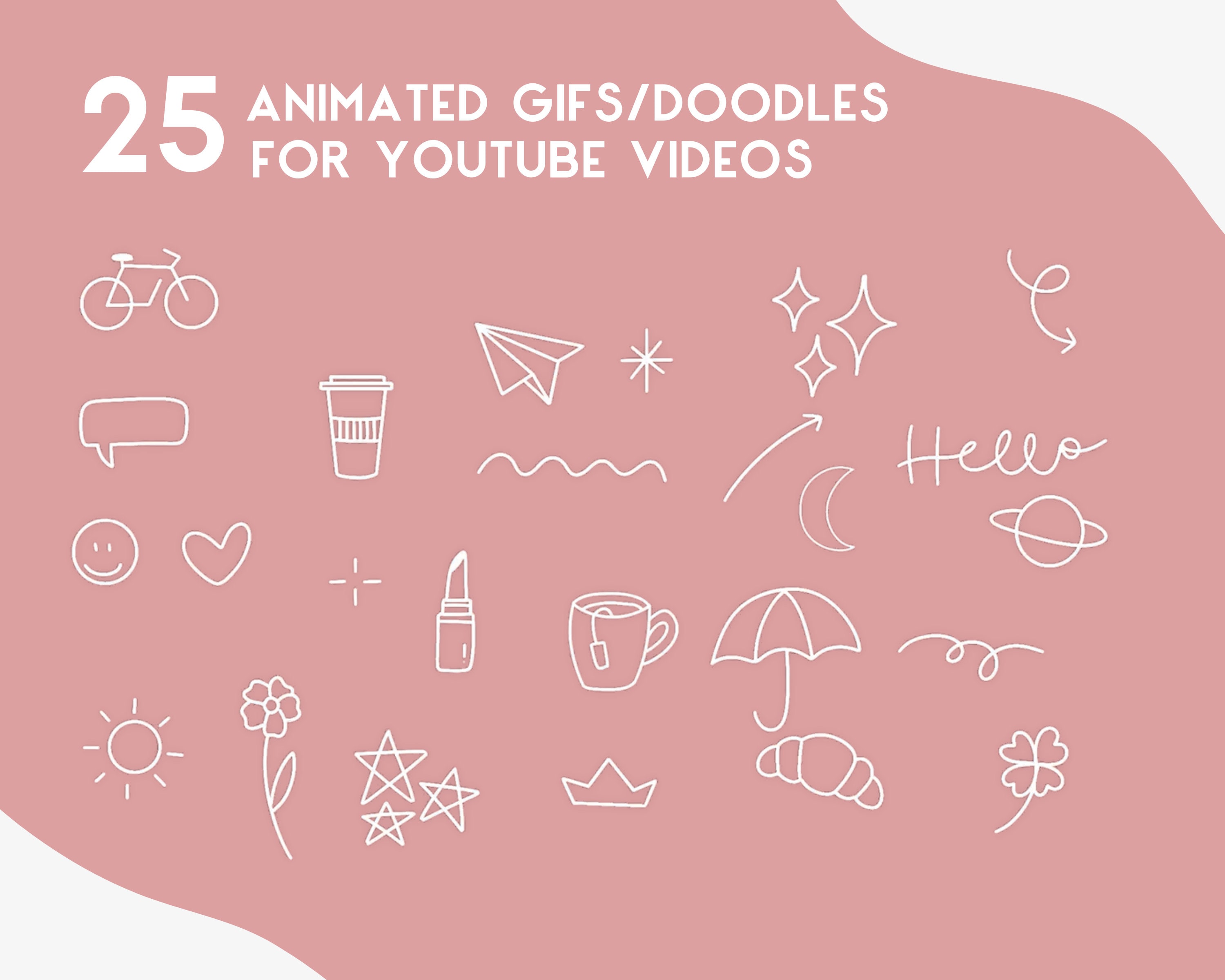 25 Hand-drawn Animated Doodles: White Graphics Overlays (digital ...