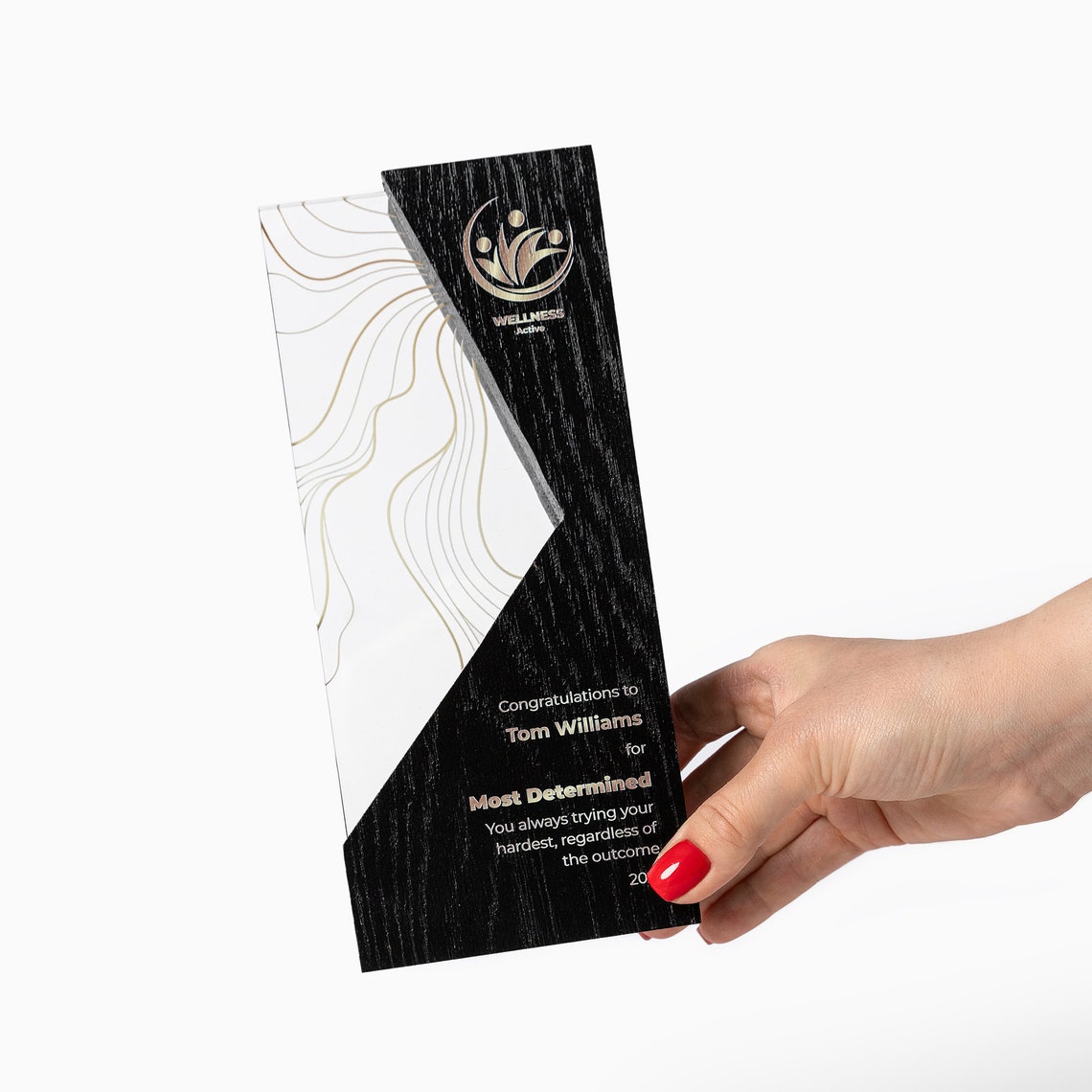 Unique Oak Trophy Painted in Black Combined With UV Printed Acrylic ...