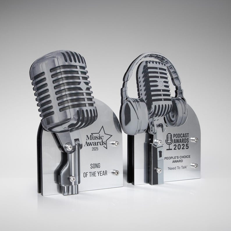 Custom Microphone Award Trophy, Engraved Flexibrass & Acrylic, Unique ...