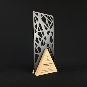 Modern Laser Cut Steel Trophy, Corporate Award, Unique Metal Prize for ...