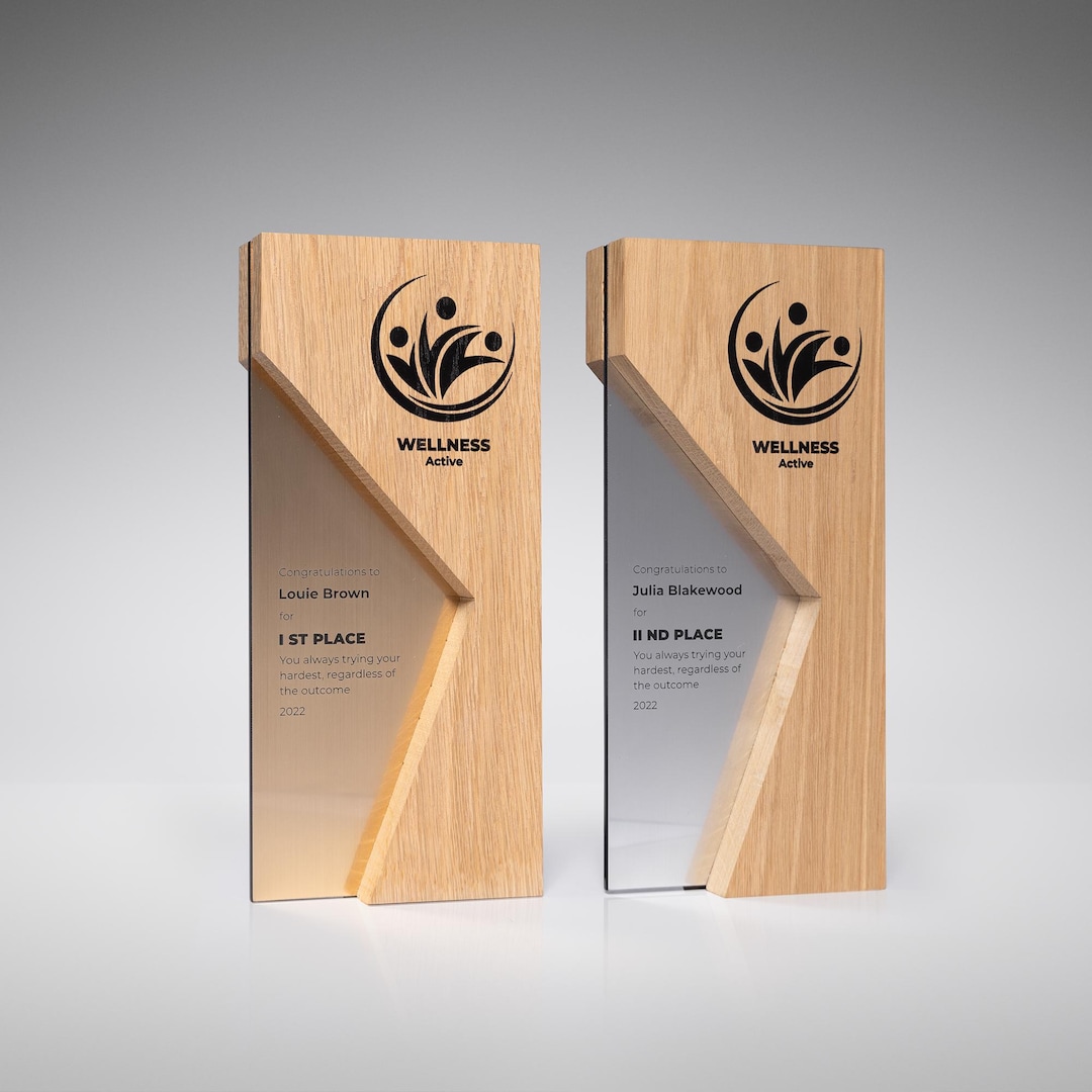 Non-standard Shape Solid Oak Trophy Decorated With Acrylic and ...