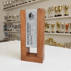 Unique Oak and Concrete Award, Modern Trophy for Business, Solid ...