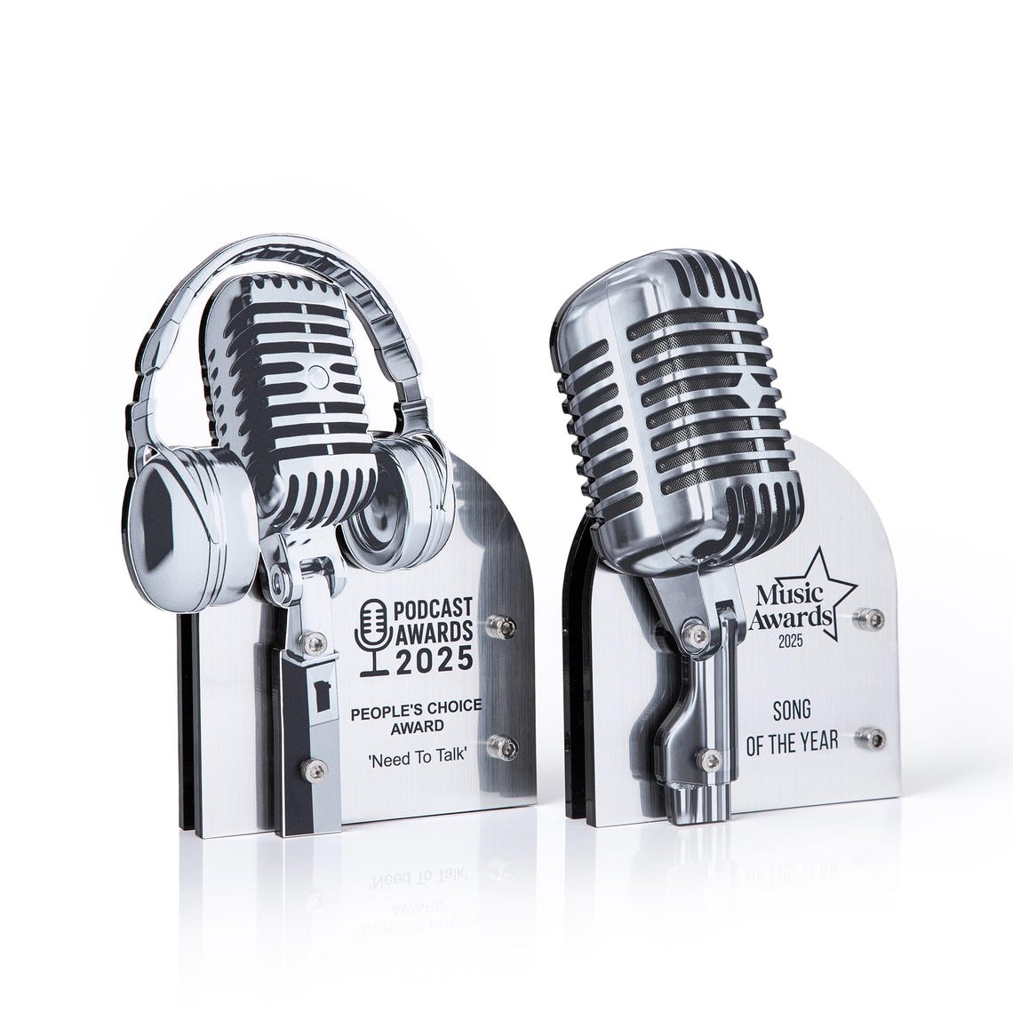 Custom Microphone Award Trophy, Engraved Flexibrass & Acrylic, Unique ...