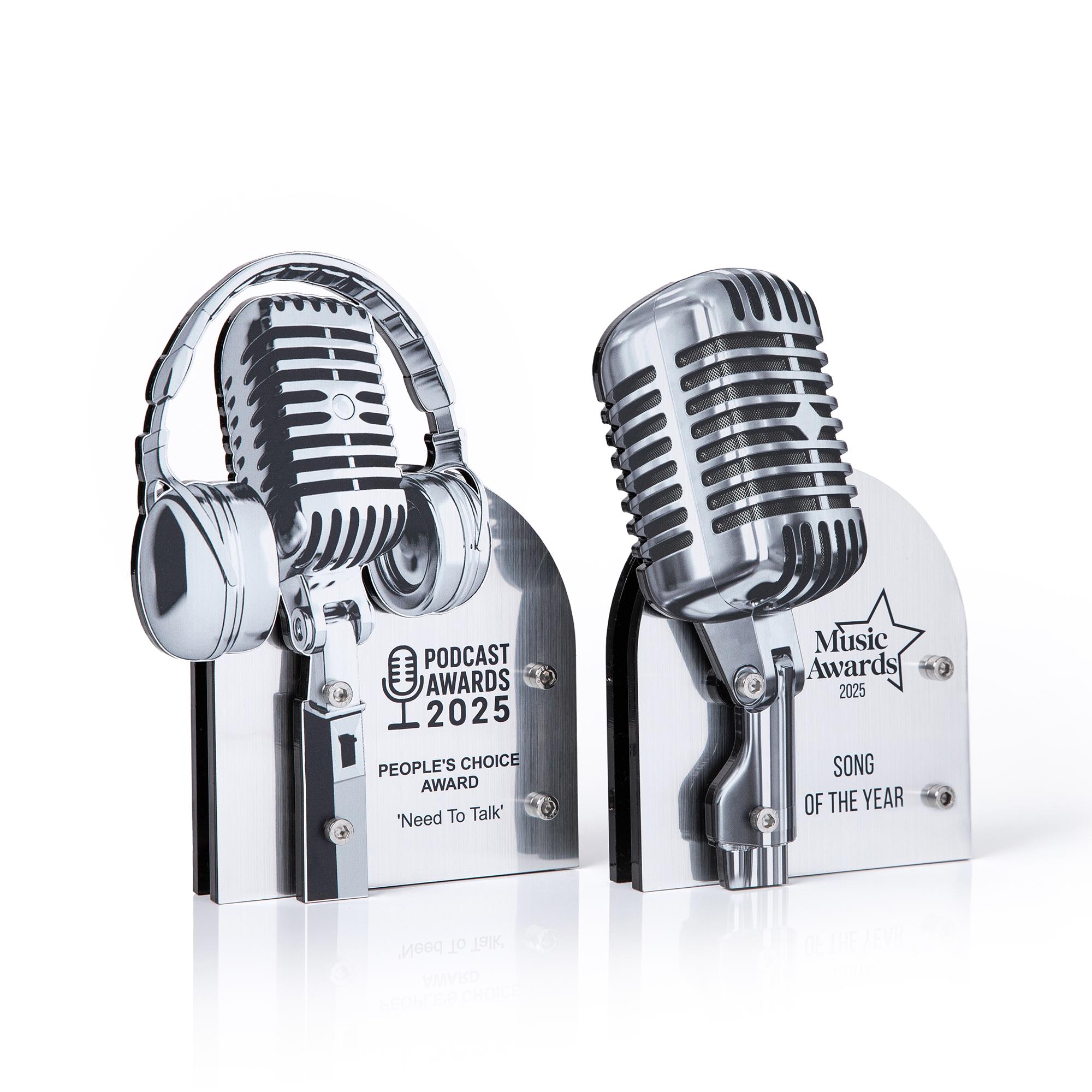 Custom Microphone Award Trophy, Engraved Flexibrass & Acrylic, Unique ...