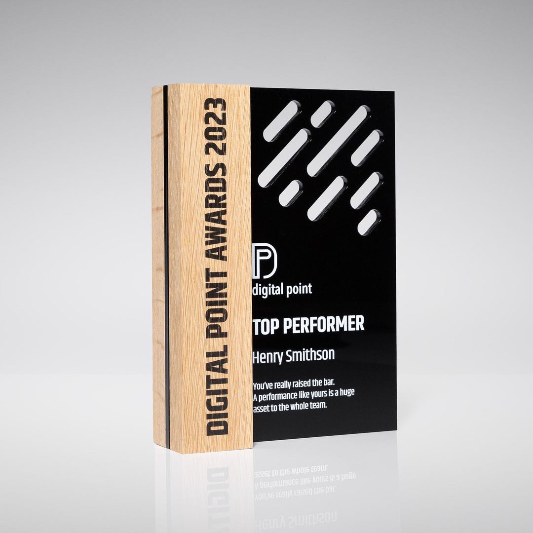 Minimalistic Wooden and Acrylic Trophy, Pure Oak Personalized Trophy ...