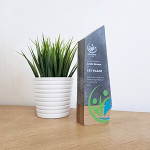 Personalized Concrete and Oak Award, Unique and Modern Corporate Trophy ...