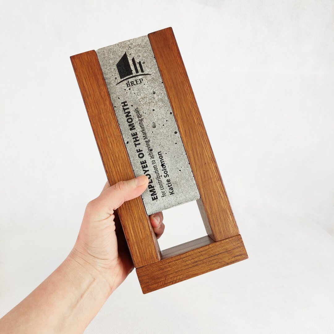 Unique Oak and Concrete Award, Modern Trophy for Business, Solid ...