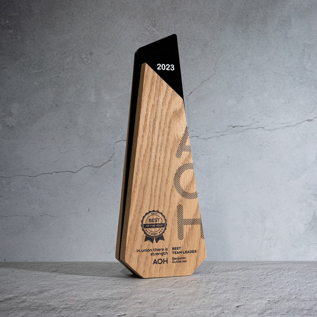 Irregular Form Wooden Award, Handcrafted Oak Recognition Trophy ...