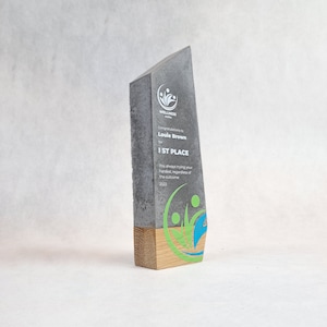 Personalized Concrete and Oak Award, Unique and Modern Corporate Trophy ...