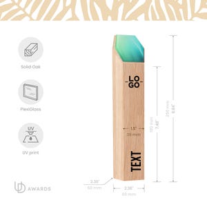 Unique, Handmade Natural Oak Trophy, Narrow Tower Shape Wooden Award ...