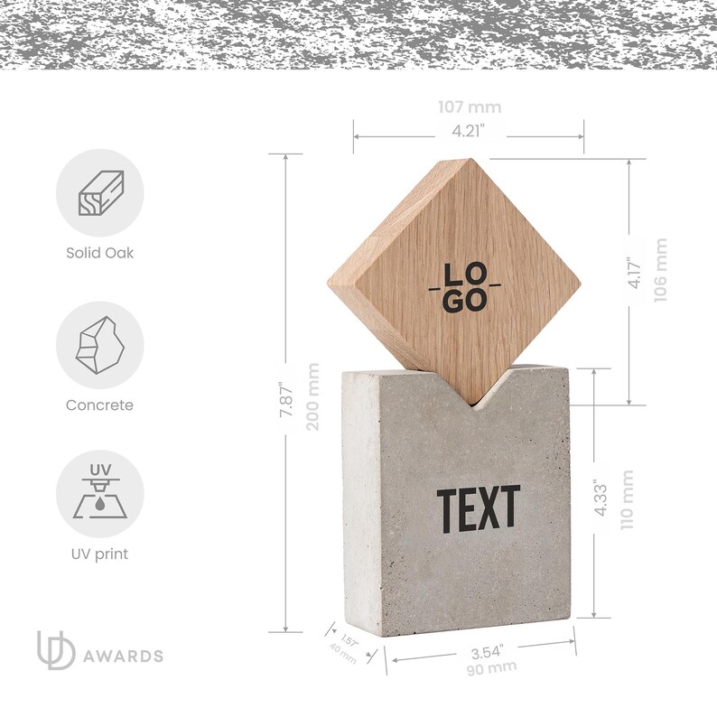 Handmade Concrete & Oak Business Award, Personalized Corporate Gift - Etsy