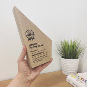 Solid Oak Trophy for Best Employee, Player or Teacher, Personalized ...
