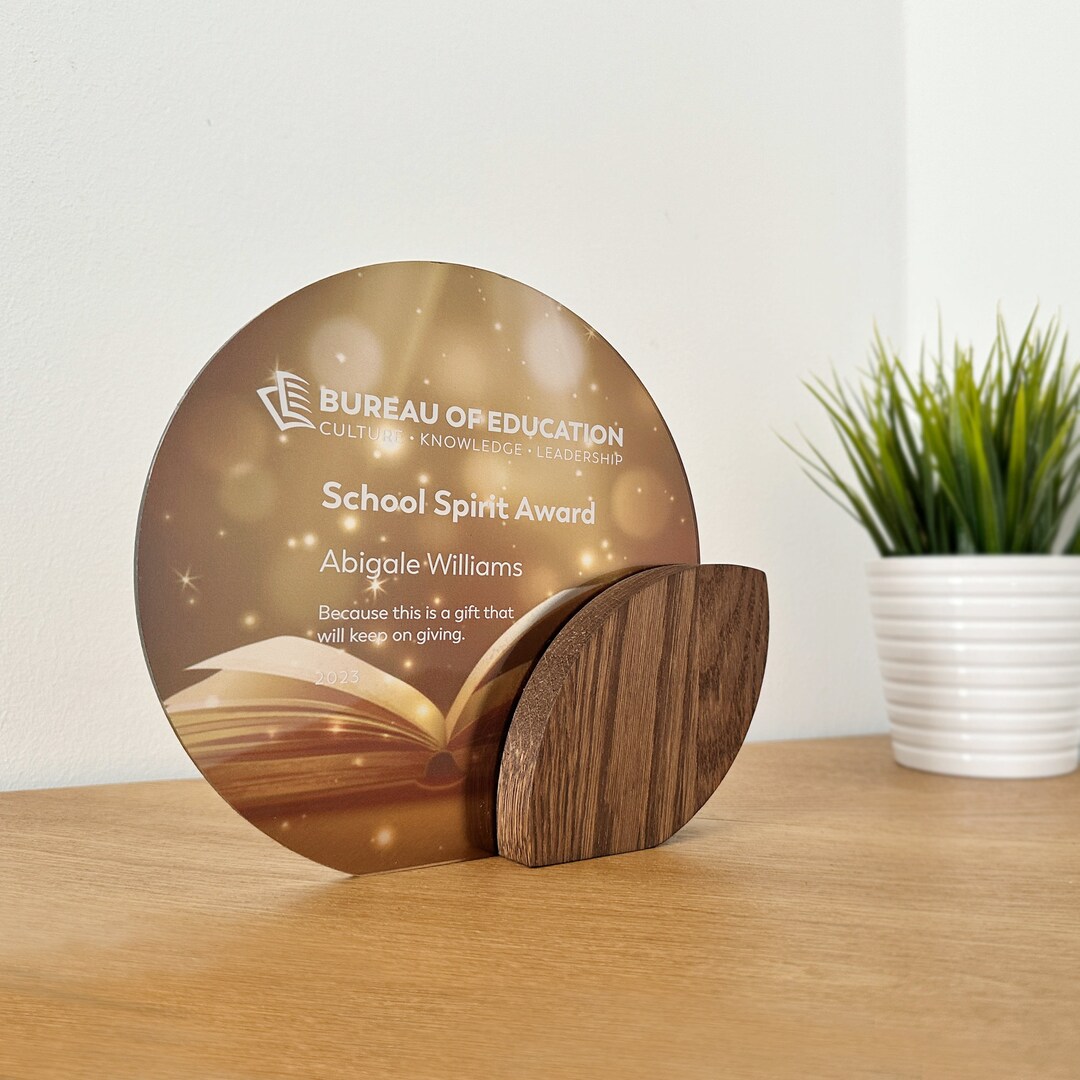 Handmade Acrylic Award, UV Printed, Oak Base, Personalized Trophy - Etsy