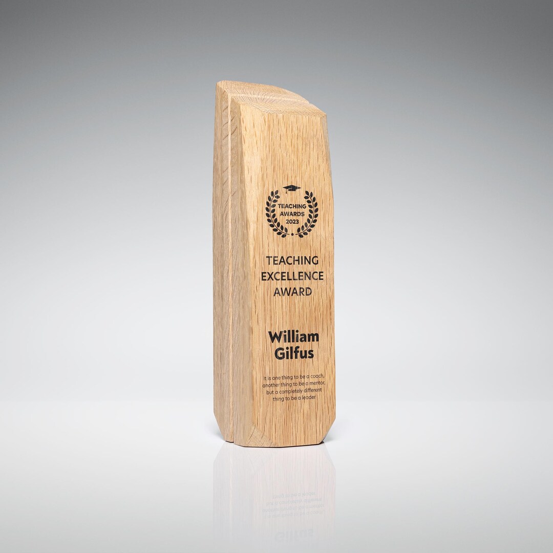 Irregular Shaped Solid Oak Trophy Decorated With UV Print on Front Side ...