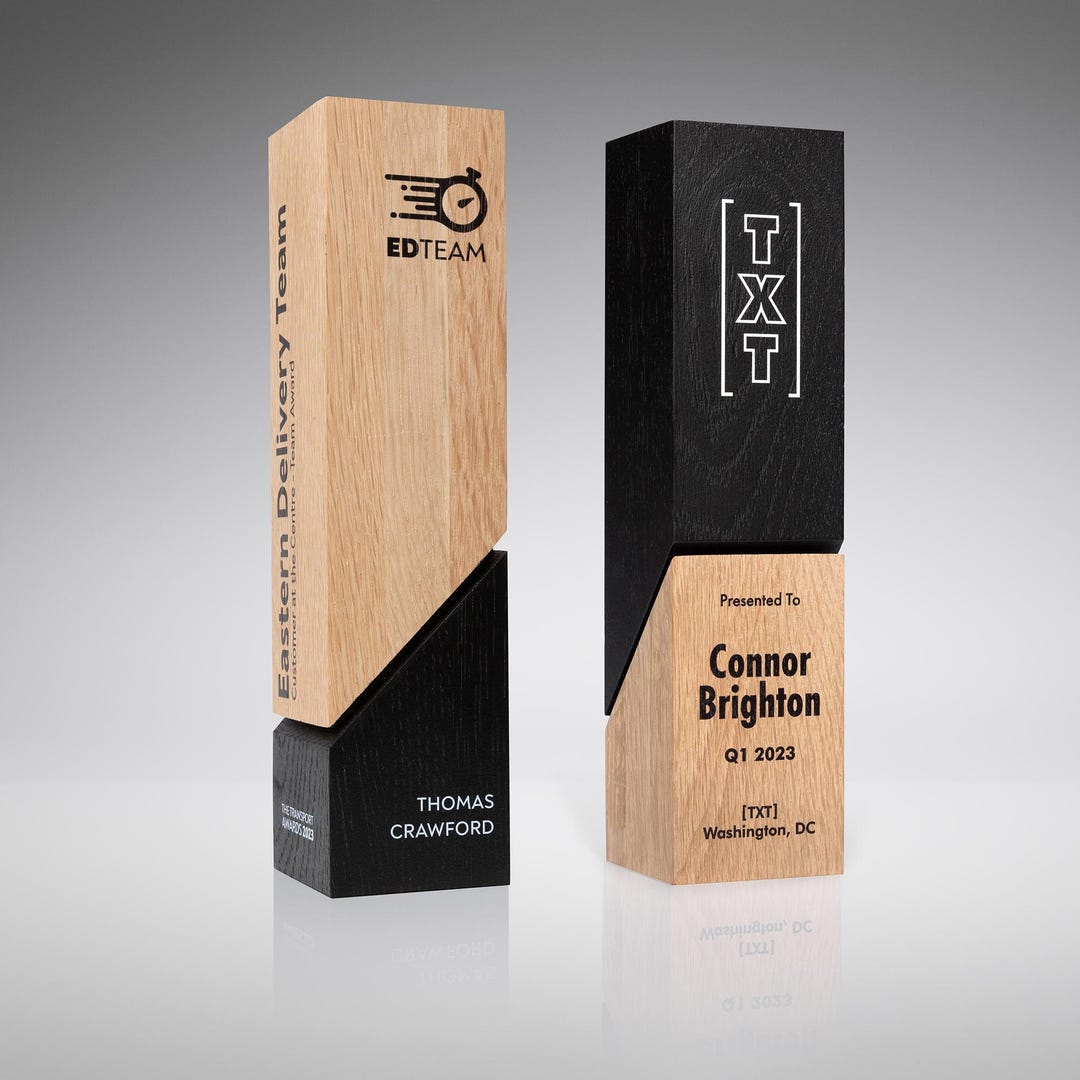 Customized Handcrafted Oak Trophy, Unique Rectangular Wooden Award With ...