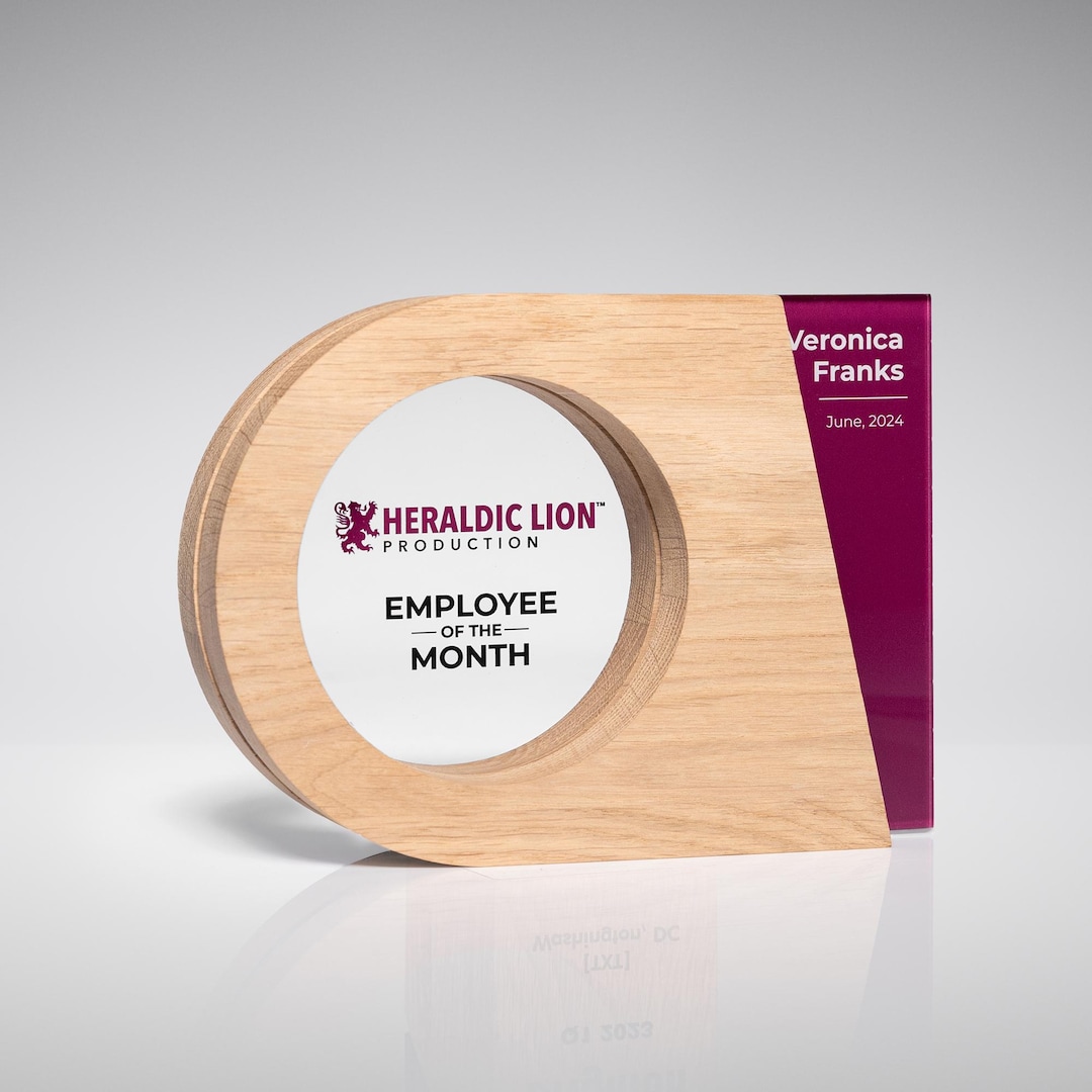 Round Shaped Milled Oak Wood Award, Handcrafted Elegant Trophy ...