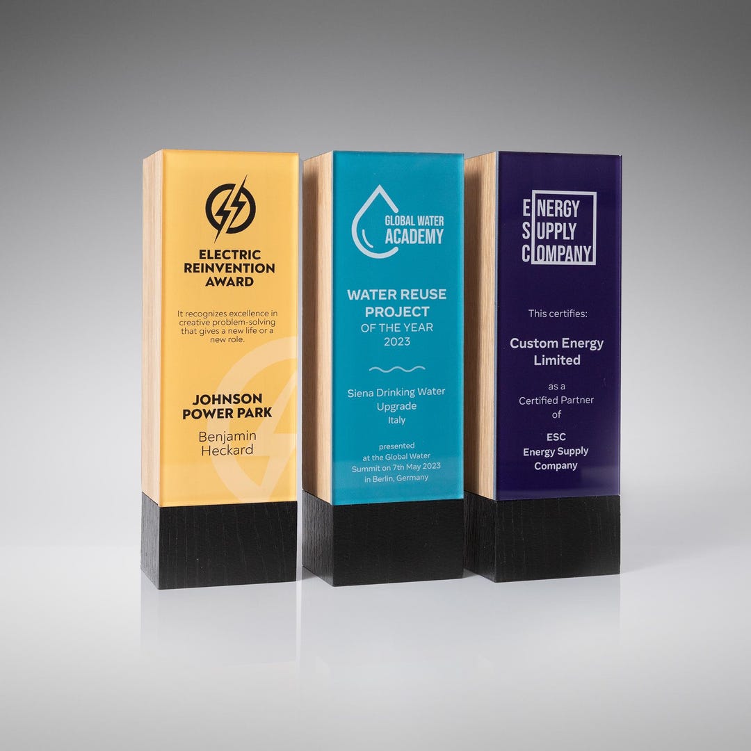 Unique Solid Oak Trophy Decorated With UV Printed Transparent Acrylic ...