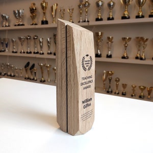Irregular Shaped Solid Oak Trophy Decorated With UV Print on Front Side ...