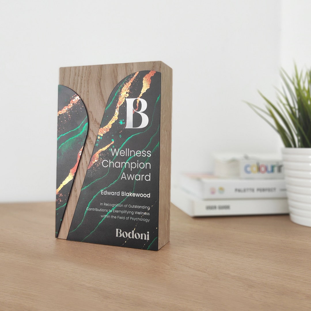 Personalized Oak Trophy With Flexibrass Details and UV Print ...