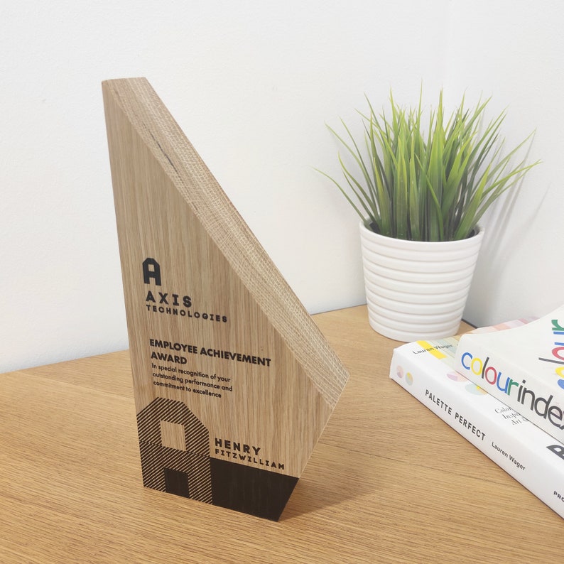 Solid Oak Trophy for Best Employee, Player or Teacher, Personalized ...