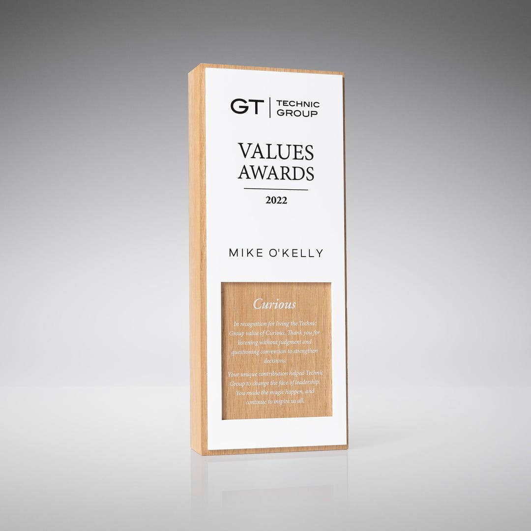 Personalized White Oak Corporate Award, Solid Wood Acrylic Trophy - Etsy