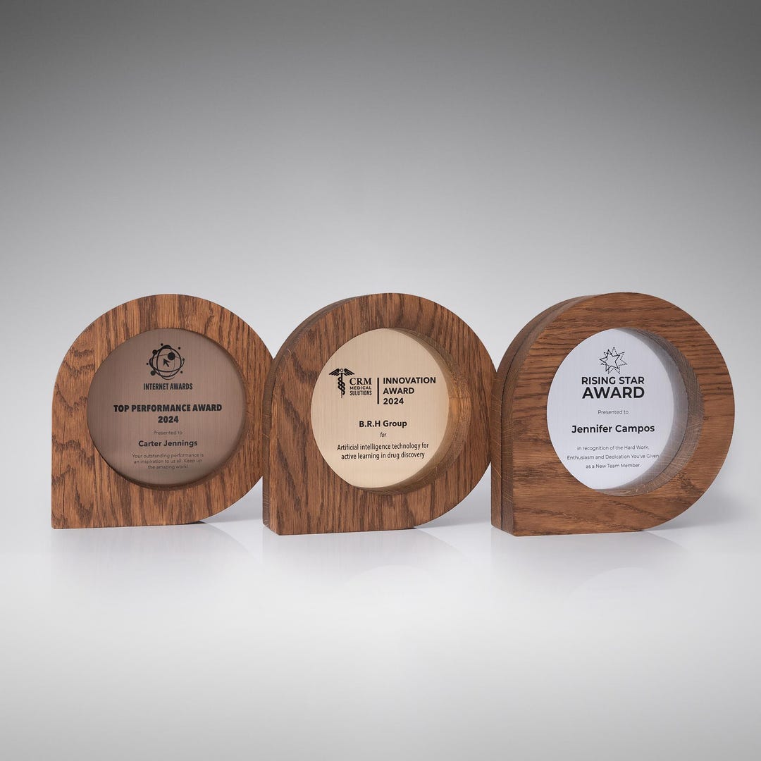 Personalized Milled Oak Trophy, Handcrafted Award for Corporate ...