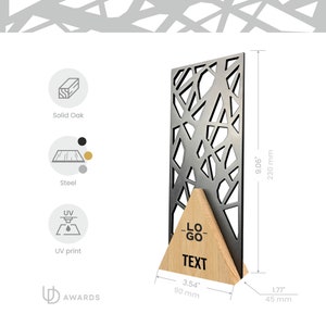 Modern Laser Cut Steel Trophy, Solid Oak Base, Corporate Award, Custom ...