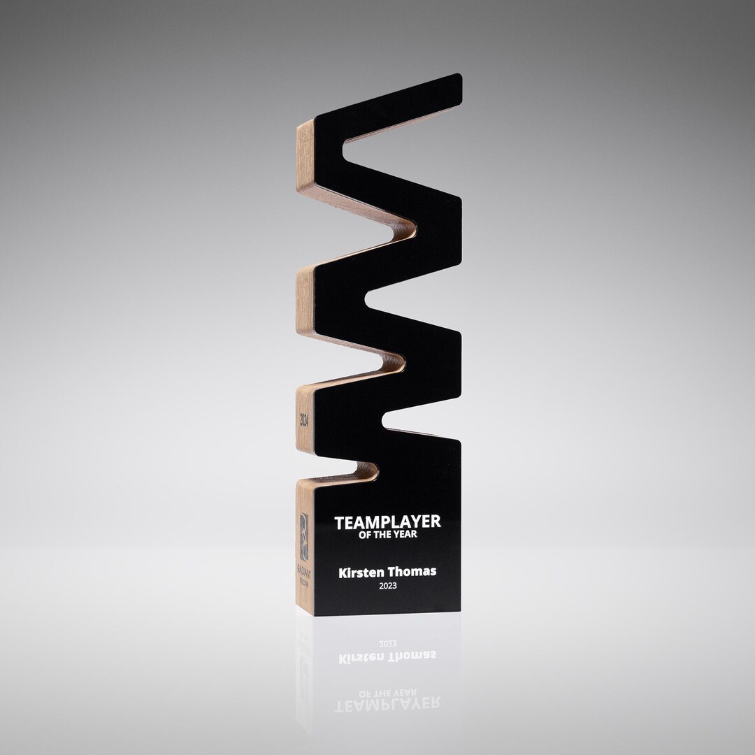 Natural Oak Trophy With Black Acrylic Accent and UV Print ...