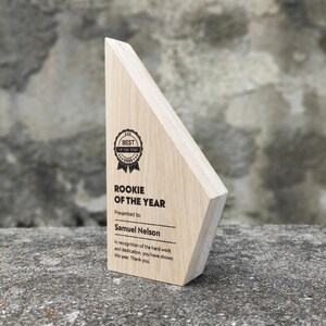 Solid Oak Trophy for Best Employee, Player or Teacher, Personalized ...