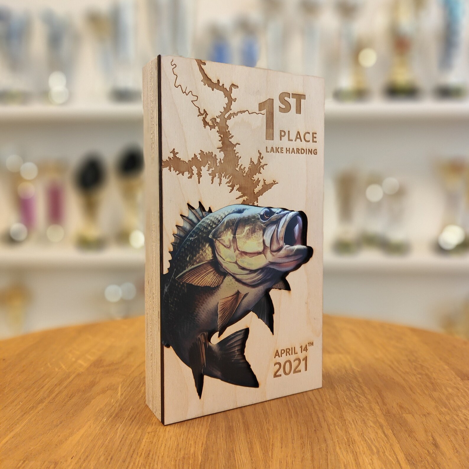 Fishing Award Engraved Wood and Acrylic Trophy Custom - Etsy