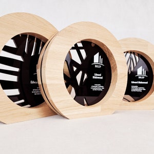 Round Shaped Solid Oak Trophy, Wooden Appreciation Award Decorated With ...