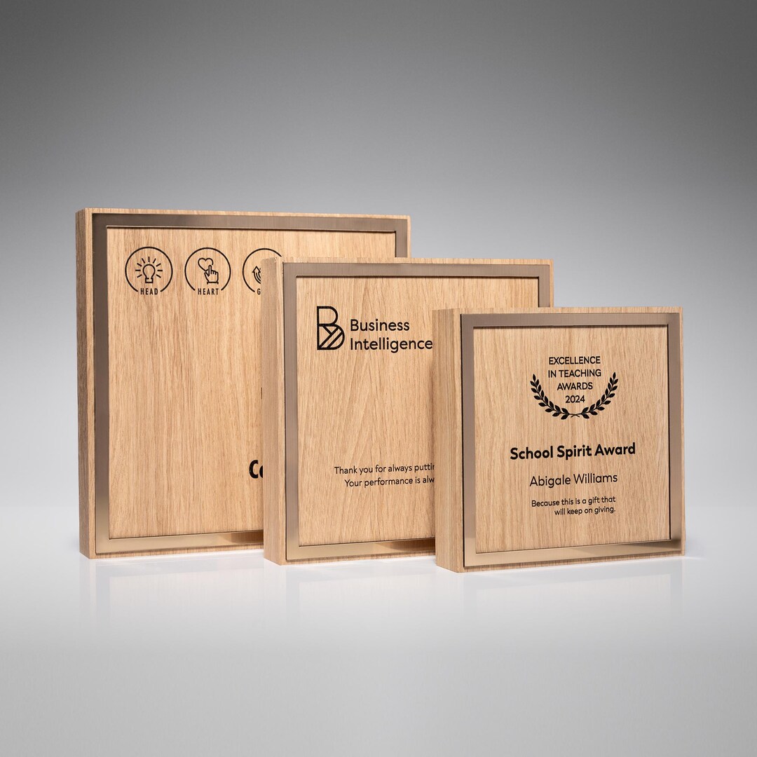 Customizable Solid Oak Trophy, Square Personalized Award Combined With ...