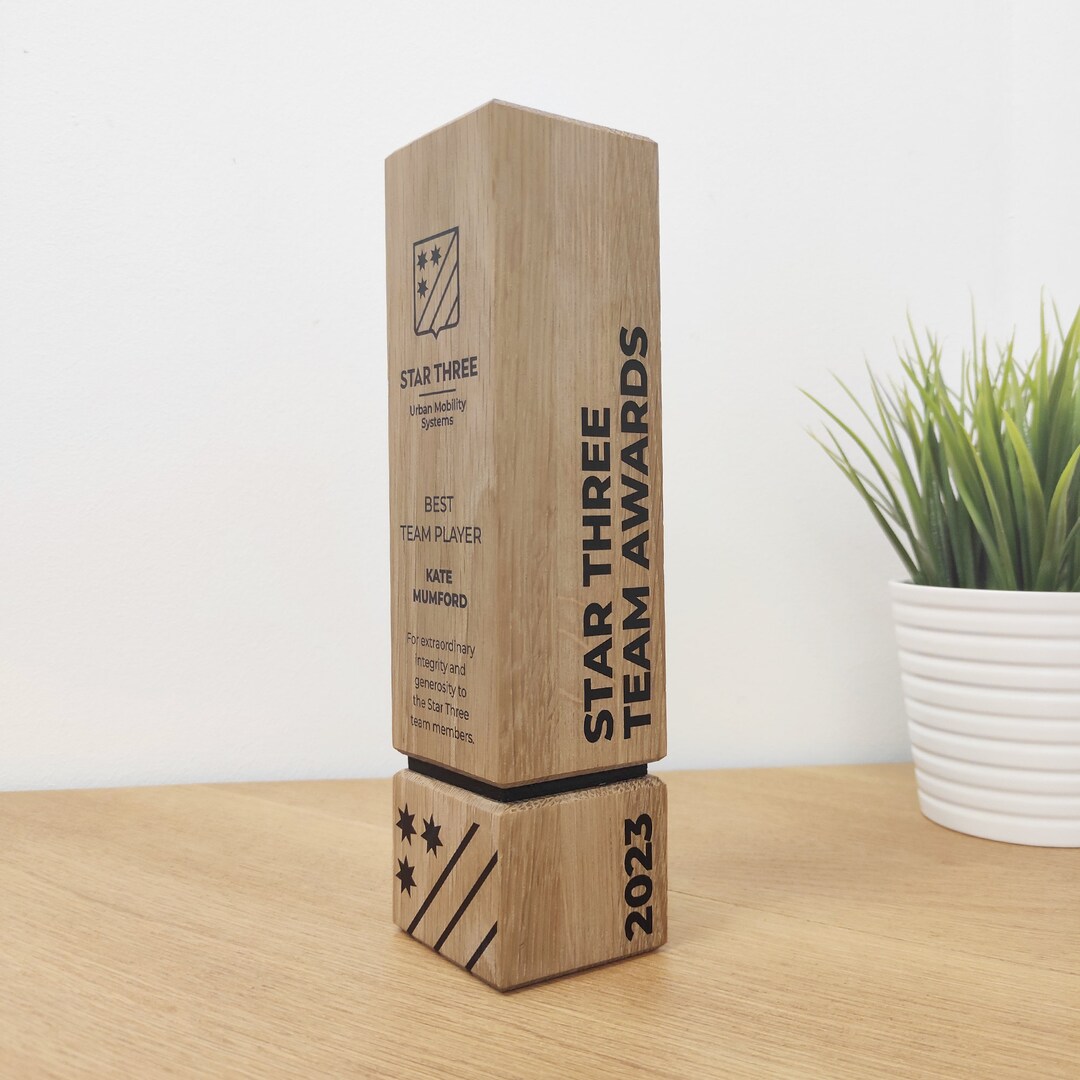 Handmade Oak Trophy Decorated With Black UV Printing on Two Sides ...