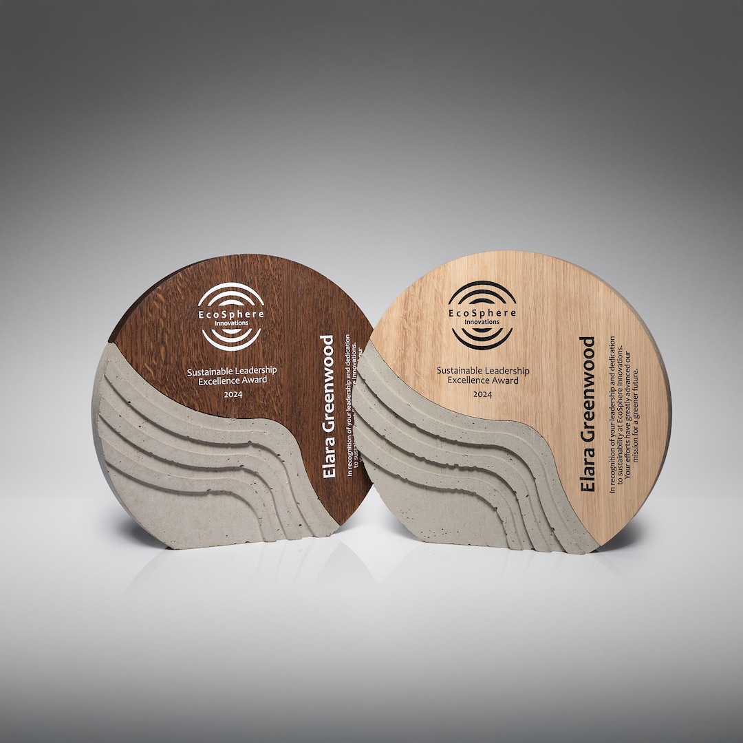 Modern Concrete & Oak Award: Personalized Business Trophy - Etsy