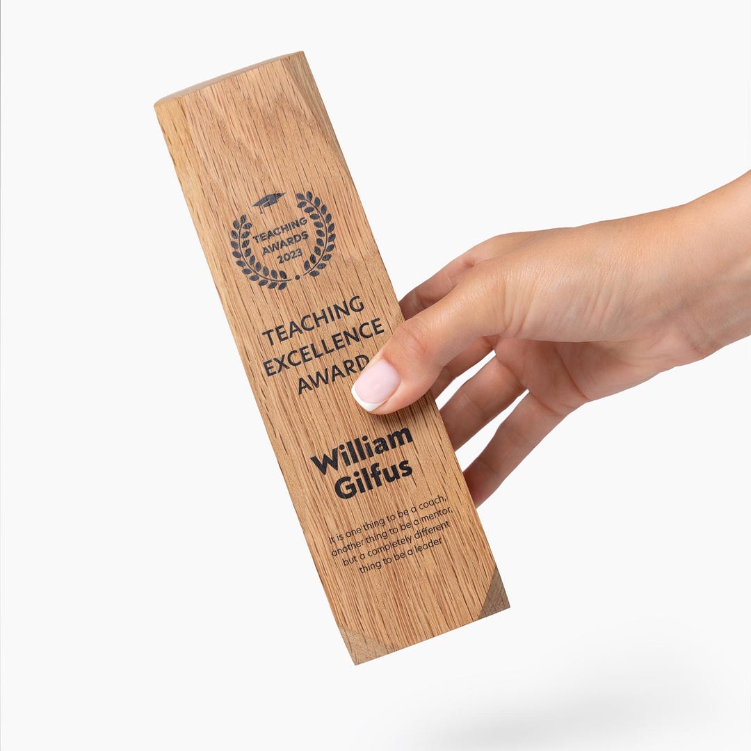 Irregular Shaped Solid Oak Trophy Decorated With UV Print on Front Side ...