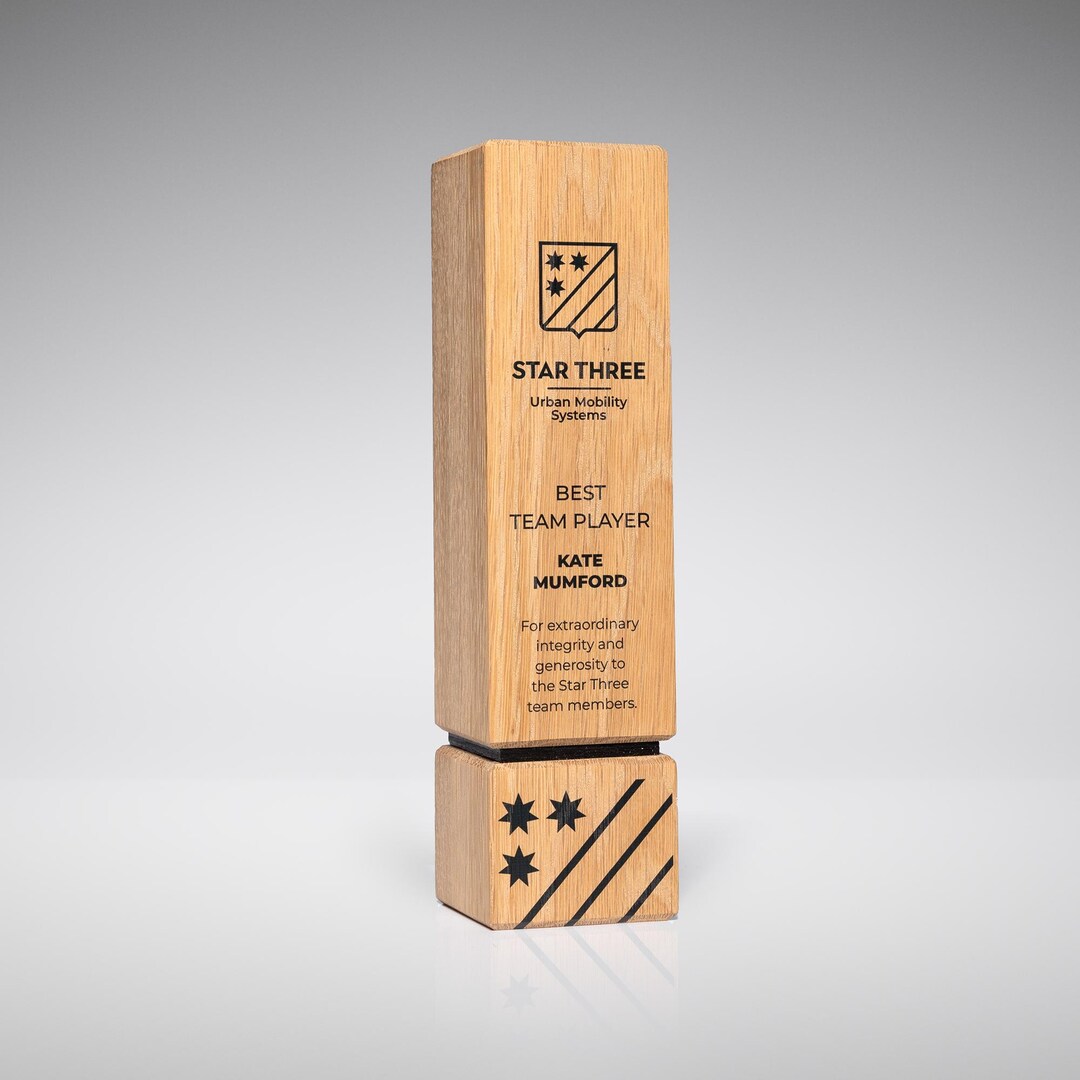 Handmade Oak Trophy Decorated With Black UV Printing on Two Sides ...