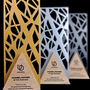 Modern Laser Cut Steel Trophy, Corporate Award, Unique Metal Prize for ...