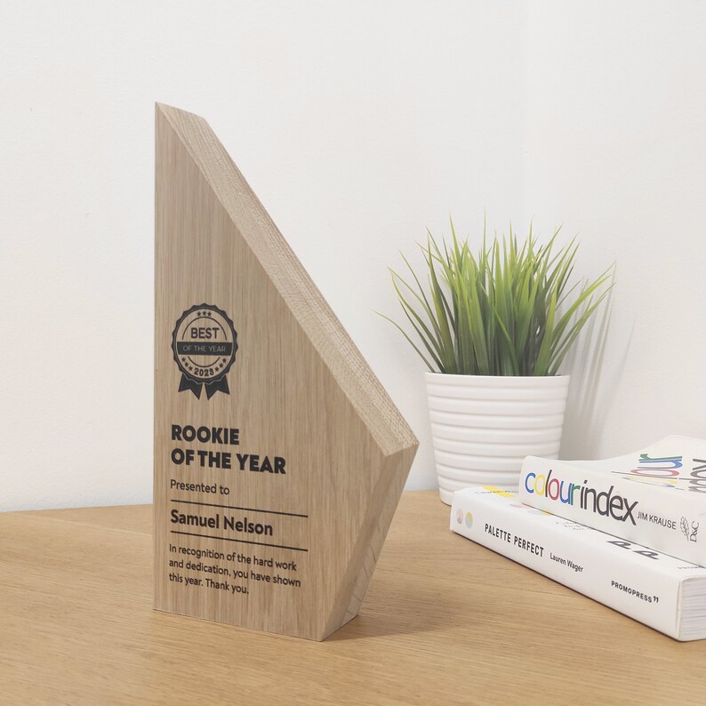 Solid Oak Trophy for Best Employee, Player or Teacher, Personalized ...