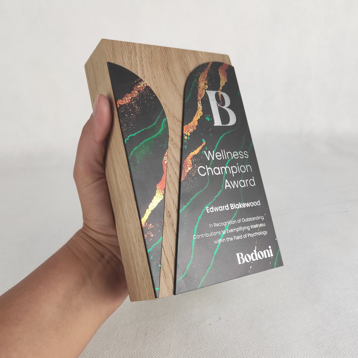 Personalized Oak Trophy With Flexibrass Details and UV Print - Etsy