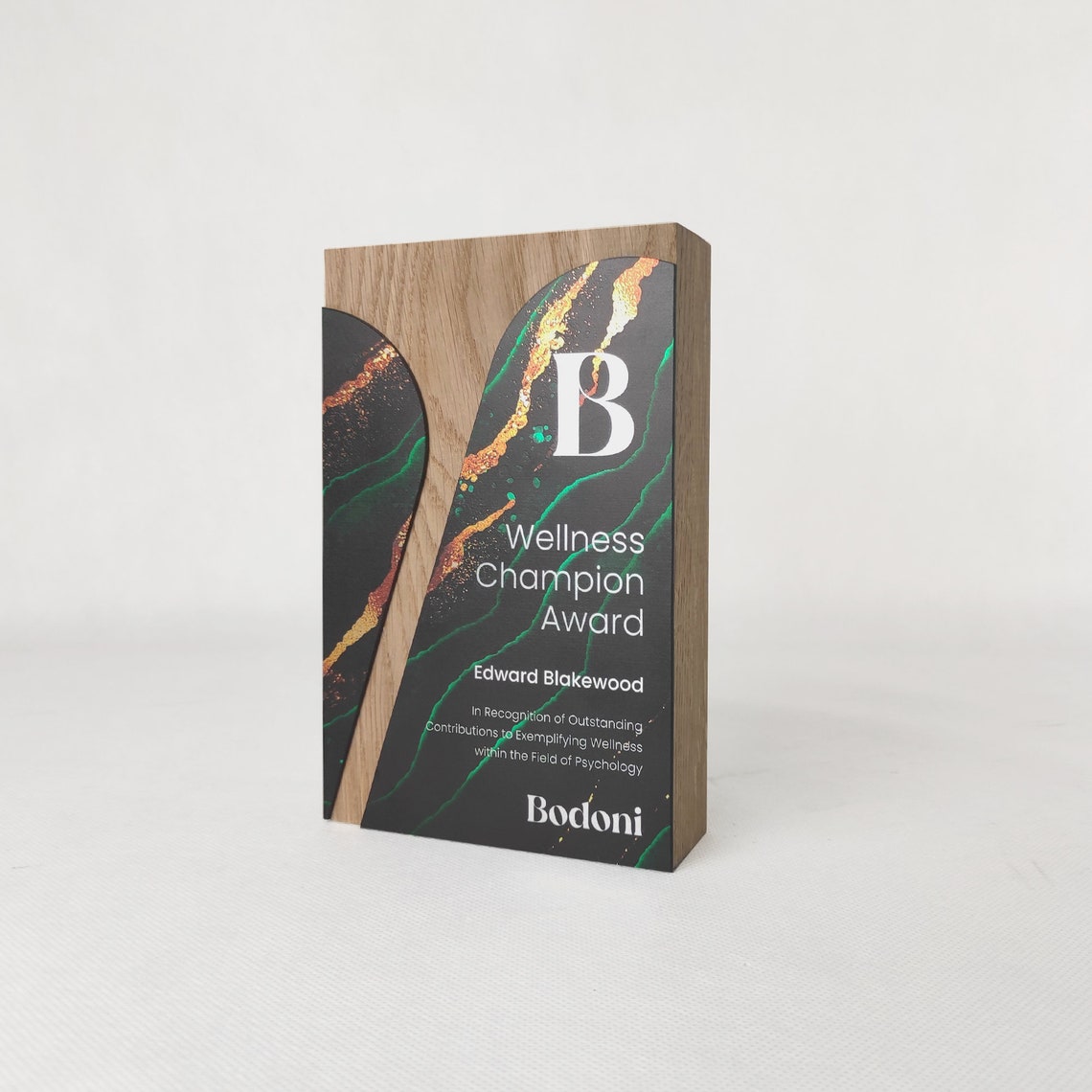 Personalized Oak Trophy With Flexibrass Details and UV Print - Etsy