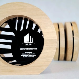 Round Shaped Solid Oak Trophy, Wooden Appreciation Award Decorated With ...