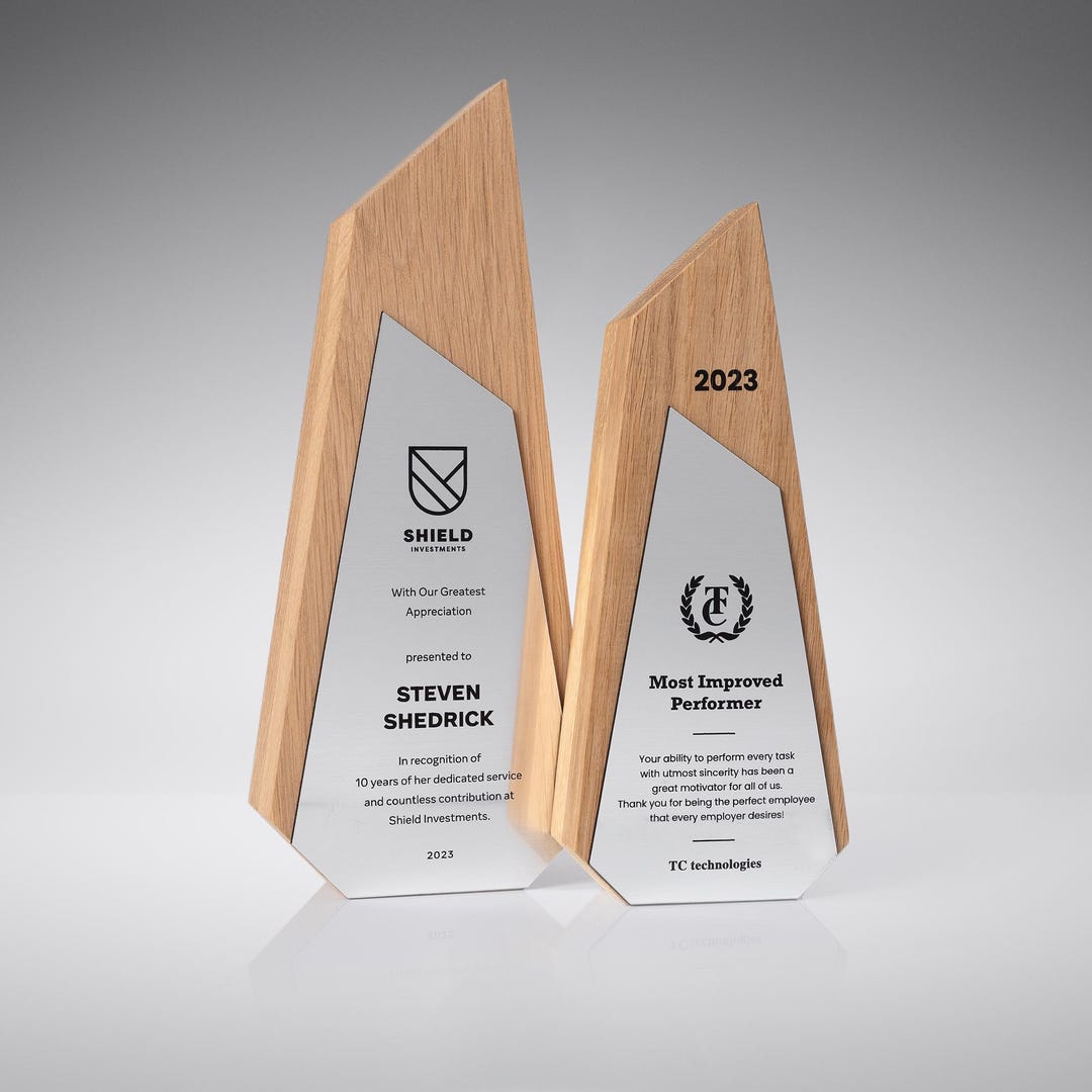 Bespoke Wooden Trophy, Irregular Shaped Award for Best Employee ...