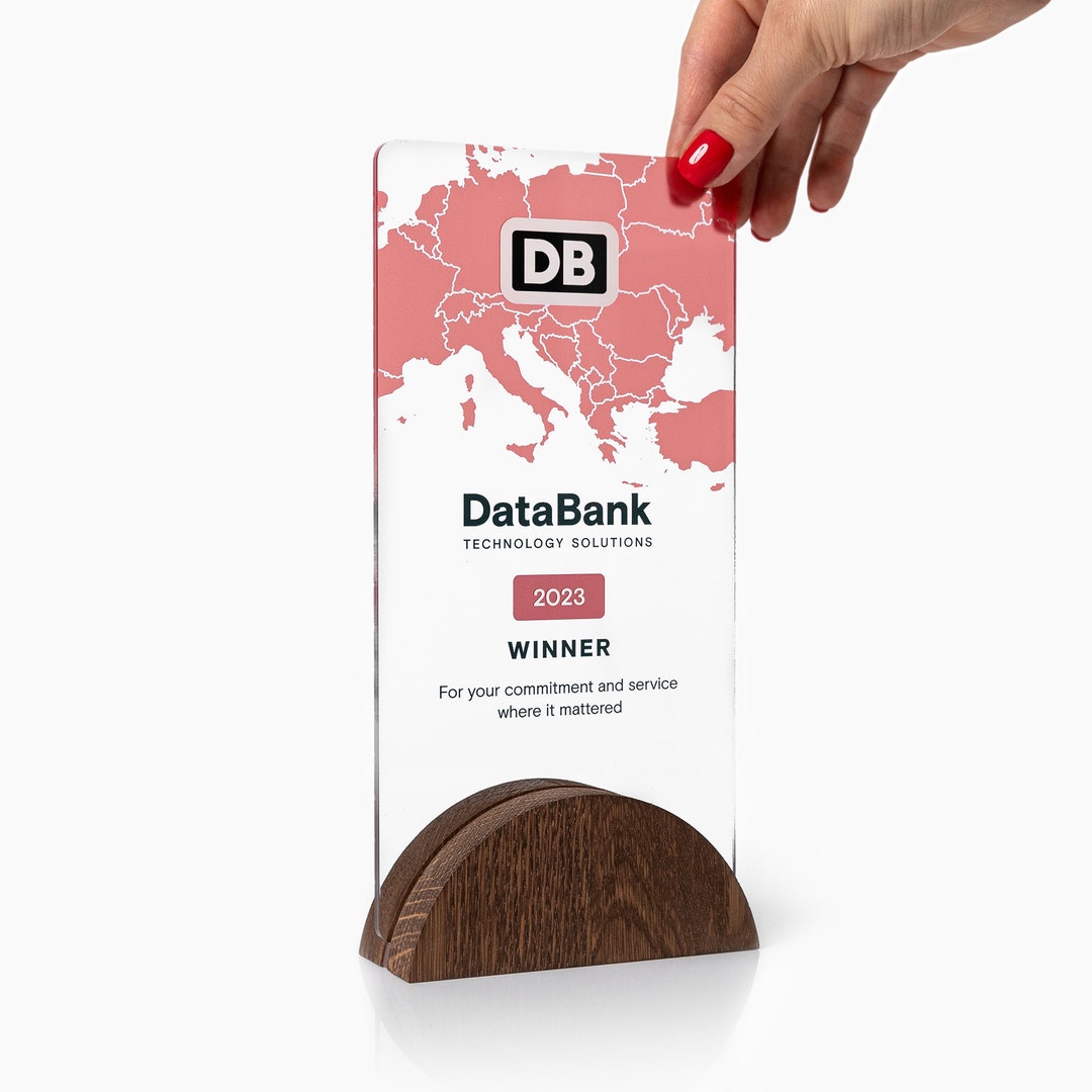 Custom Rectangle Acrylic Trophy With UV Print and Oak Base, UV Printed ...