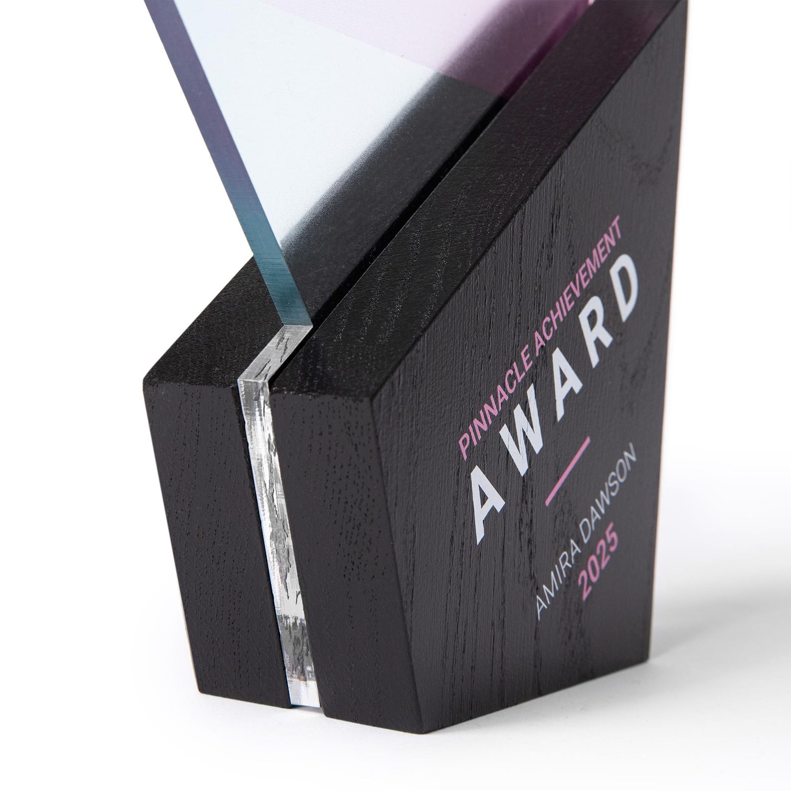 Engraved Plexiglass Award With Black Oak Base, Modern Corporate Trophy ...