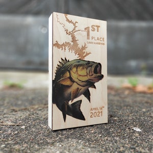 Fishing Award, Engraved Wood and Acrylic Trophy, Custom Recognition ...