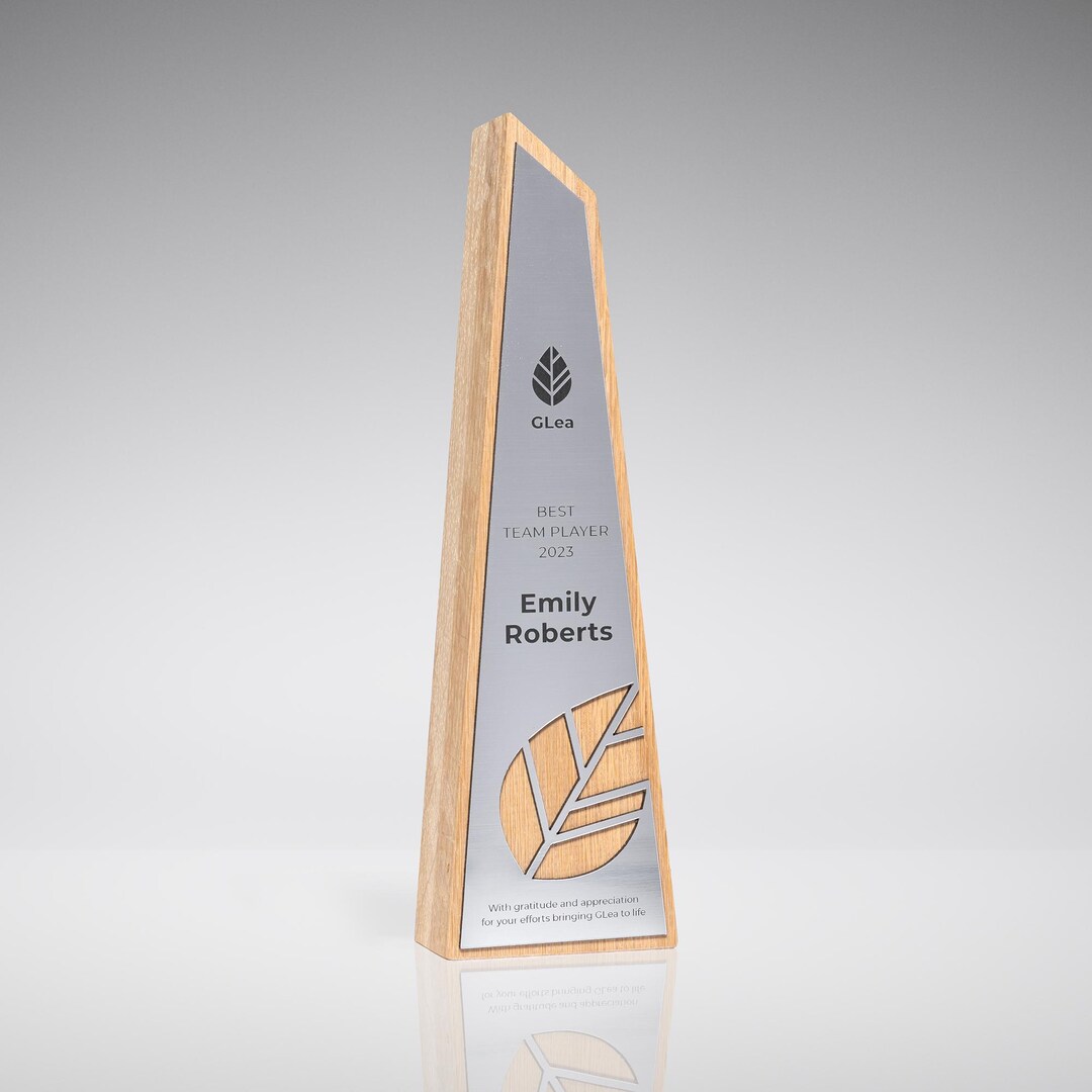 Triangular Personalized Trophy, Pure Oak Award, Bespoke Recognition ...