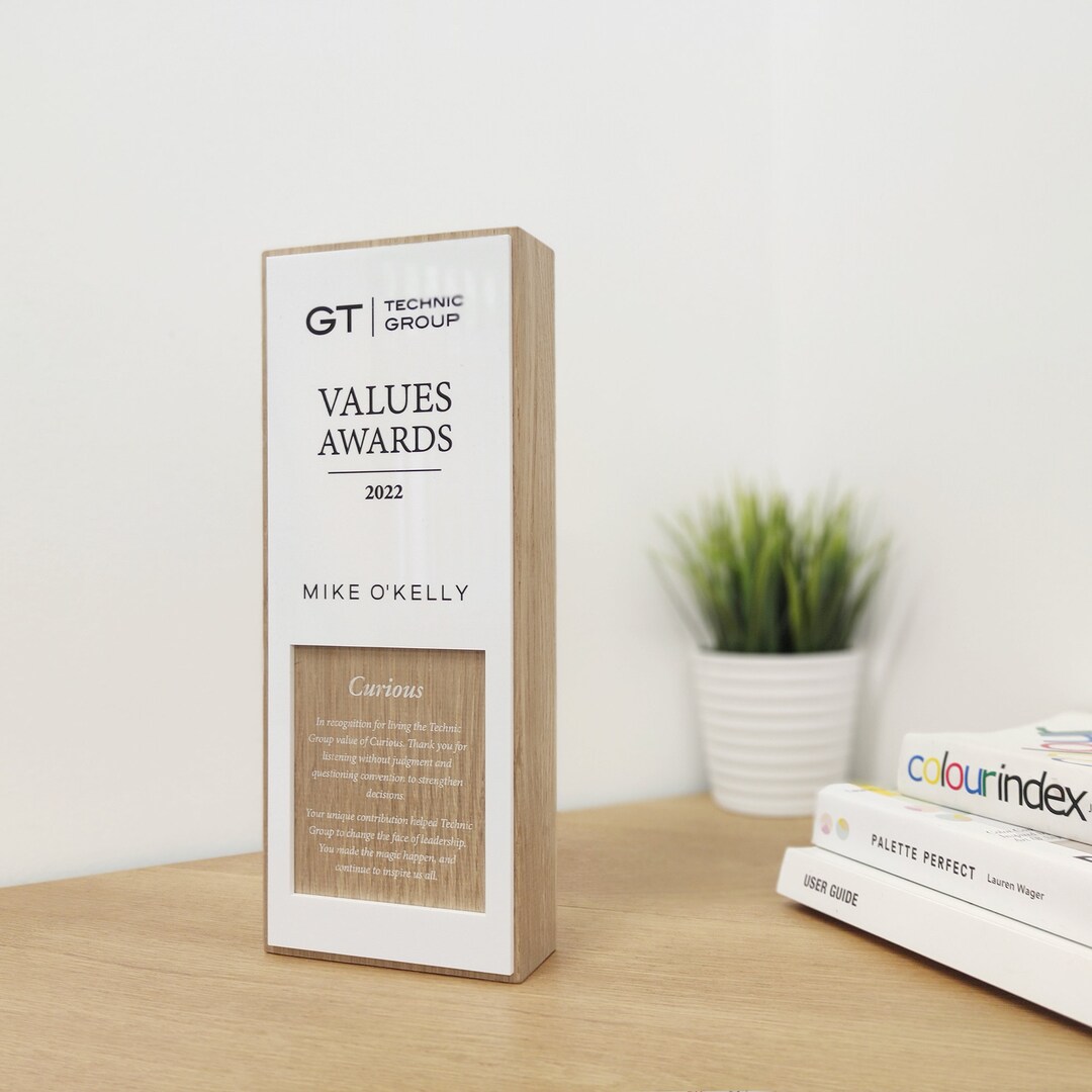 Solid Wood and Acrylic Trophy, Customizable Wooden Award, Modern ...