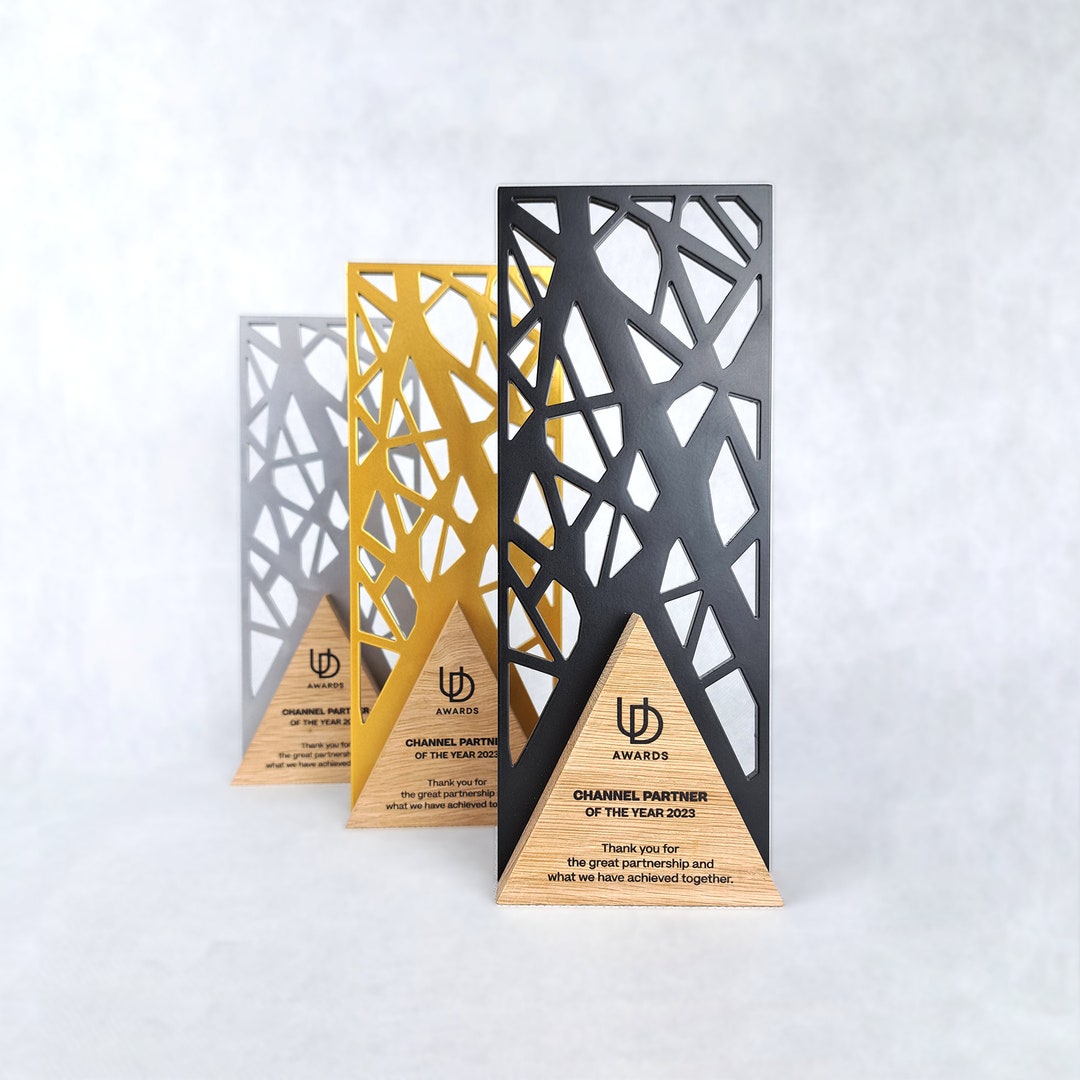 Modern Laser Cut Steel Trophy, Corporate Award, Unique Metal Prize for ...