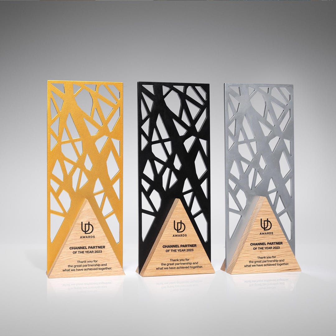Modern Laser Cut Steel Trophy, Corporate Award, Unique Metal Prize for ...